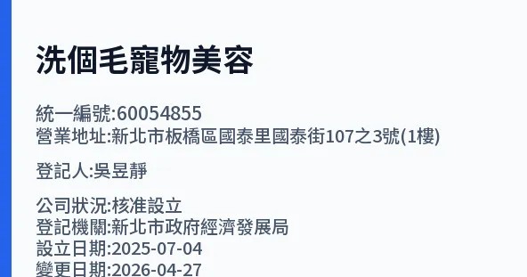 洗個毛寵物美容的照片-統編 60054855(新北市) 公司登記資料與營業項目詳細圖表