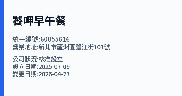 饕呷早午餐的照片-統編 60055616(新北市) 公司登記資料與營業項目詳細圖表