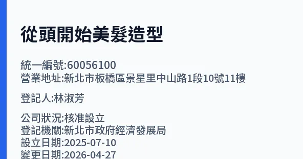 從頭開始美髮造型的照片-統編 60056100(新北市) 公司登記資料與營業項目詳細圖表