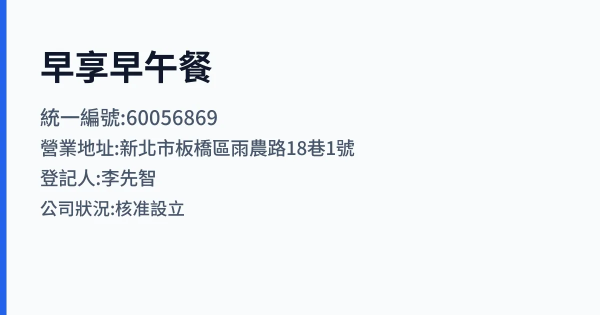 早享早午餐 - 統編 60056869（新北市） 公司登記資料與營業項目詳細圖表