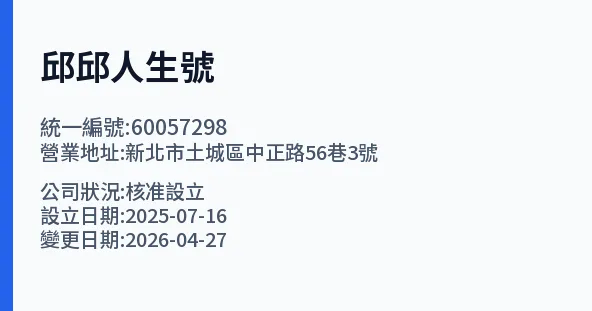 邱邱人生號的照片-統編 60057298(新北市) 公司登記資料與營業項目詳細圖表