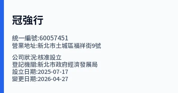 冠強行的照片-統編 60057451(新北市) 公司登記資料與營業項目詳細圖表