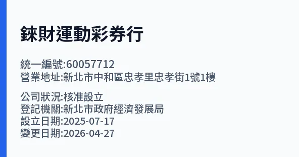 錸財運動彩券行的照片-統編 60057712(新北市) 公司登記資料與營業項目詳細圖表