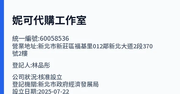 妮可代購工作室的照片-統編 60058536(新北市) 公司登記資料與營業項目詳細圖表