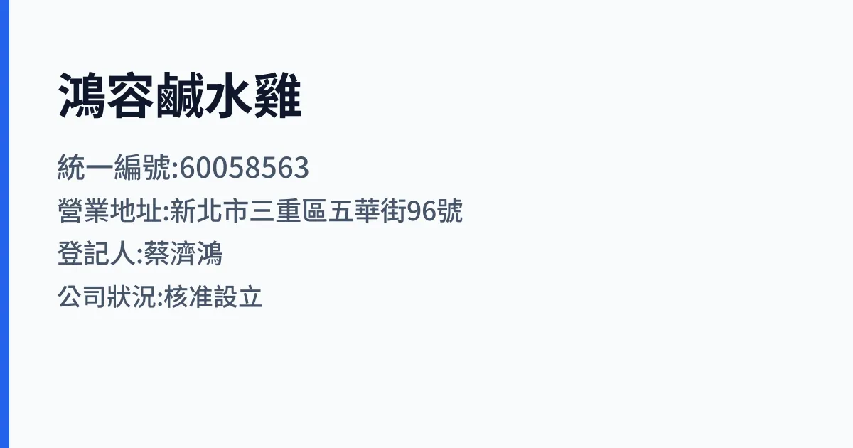 鴻容鹹水雞 - 統編 60058563(新北市) 公司登記資料與營業項目詳細圖表