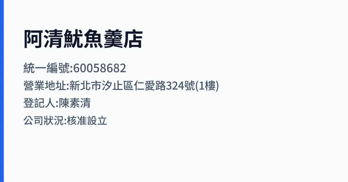 阿清魷魚羹店 - 統編 60058682(新北市) 公司登記資料與營業項目詳細圖表