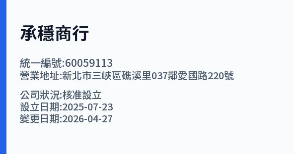 承穩商行的照片-統編 60059113(新北市) 公司登記資料與營業項目詳細圖表
