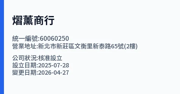 熠薰商行的照片-統編 60060250(新北市) 公司登記資料與營業項目詳細圖表