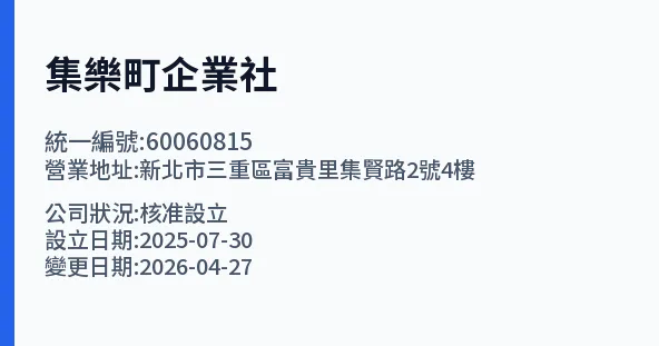 集樂町企業社的照片-統編 60060815(新北市) 公司登記資料與營業項目詳細圖表