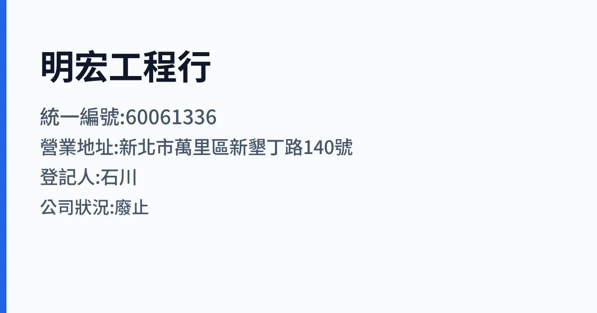 明宏工程行 - 統編 60061336（新北市） 公司登記資料與營業項目詳細圖表