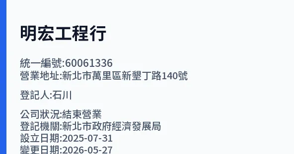 明宏工程行的照片-統編 60061336(新北市) 公司登記資料與營業項目詳細圖表