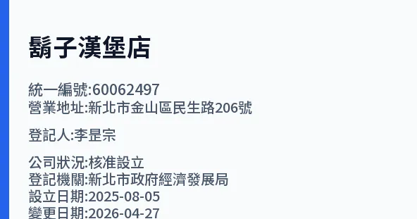 鬍子漢堡店的照片-統編 60062497(新北市) 公司登記資料與營業項目詳細圖表