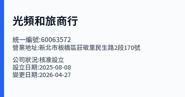 光頻和旅商行的照片-統編 60063572(新北市) 公司登記資料與營業項目詳細圖表