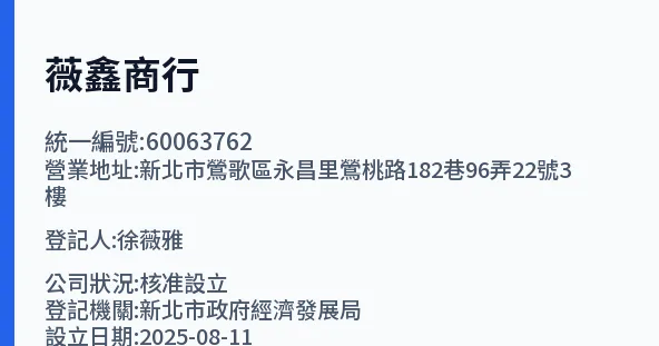 薇鑫商行的照片-統編 60063762(新北市) 公司登記資料與營業項目詳細圖表