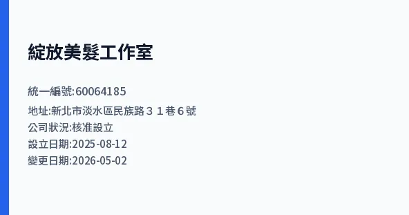 綻放美髮工作室的照片-統編 60064185(新北市) 公司登記資料與營業項目詳細圖表