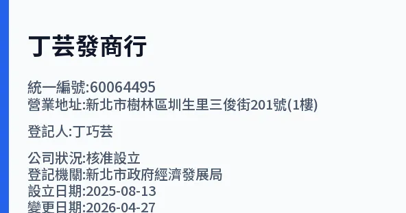 丁芸發商行的照片-統編 60064495(新北市) 公司登記資料與營業項目詳細圖表