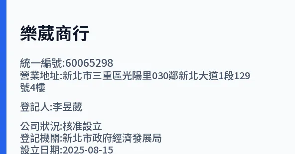 樂葳商行的照片-統編 60065298(新北市) 公司登記資料與營業項目詳細圖表