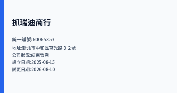 抓瑞迪商行的照片-統編 60065353 公司登記資料與營業項目詳細圖表