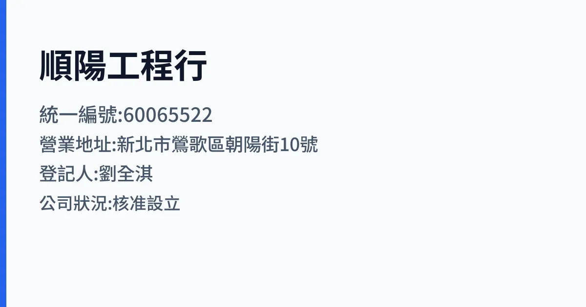 順陽工程行 - 統編 60065522(新北市) 公司登記資料與營業項目詳細圖表