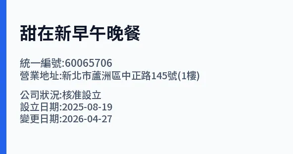 甜在新早午晚餐的照片-統編 60065706(新北市) 公司登記資料與營業項目詳細圖表
