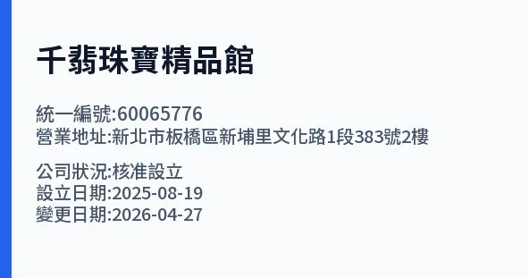 千翡珠寶精品館的照片-統編 60065776(新北市) 公司登記資料與營業項目詳細圖表