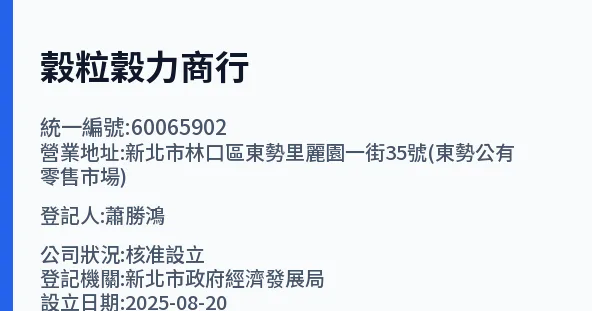 穀粒穀力商行的照片-統編 60065902(新北市) 公司登記資料與營業項目詳細圖表