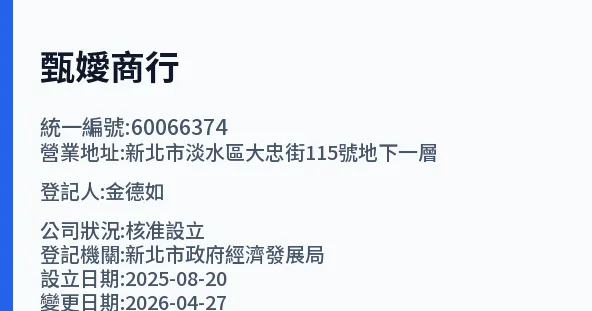甄嬡商行的照片-統編 60066374(新北市) 公司登記資料與營業項目詳細圖表