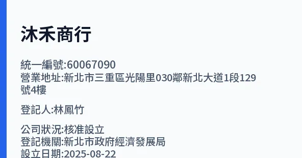 沐禾商行的照片-統編 60067090(新北市) 公司登記資料與營業項目詳細圖表