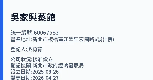 吳家興蒸館的照片-統編 60067583(新北市) 公司登記資料與營業項目詳細圖表