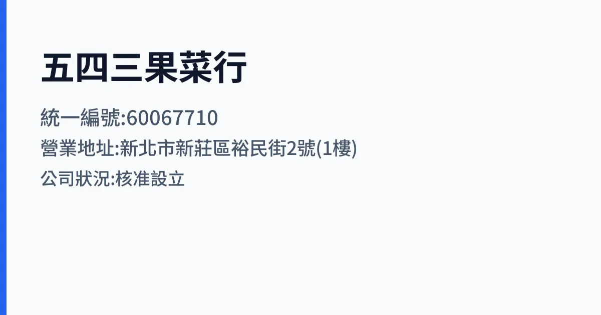 五四三果菜行 - 統編 60067710（新北市） 公司登記資料與營業項目詳細圖表