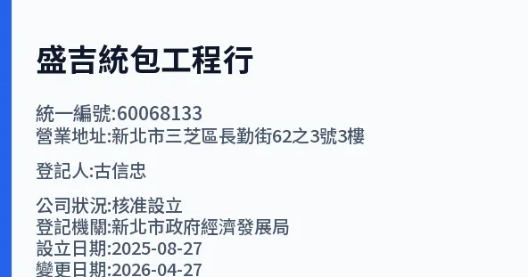 盛吉統包工程行的照片-統編 60068133(新北市) 公司登記資料與營業項目詳細圖表