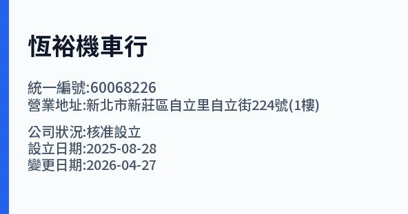 恆裕機車行的照片-統編 60068226(新北市) 公司登記資料與營業項目詳細圖表