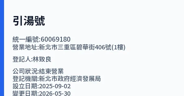 引湯號的照片-統編 60069180(新北市) 公司登記資料與營業項目詳細圖表