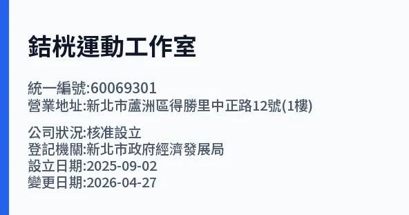 銡桄運動工作室的照片-統編 60069301(新北市) 公司登記資料與營業項目詳細圖表
