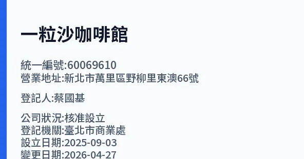 一粒沙咖啡館的照片-統編 60069610(新北市) 公司登記資料與營業項目詳細圖表