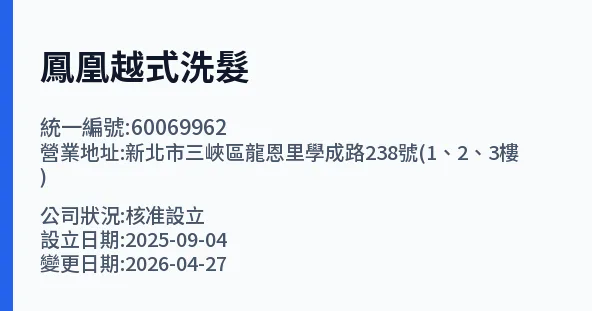 鳳凰越式洗髮的照片-統編 60069962(新北市) 公司登記資料與營業項目詳細圖表