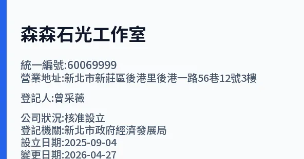 森森石光工作室的照片-統編 60069999(新北市) 公司登記資料與營業項目詳細圖表
