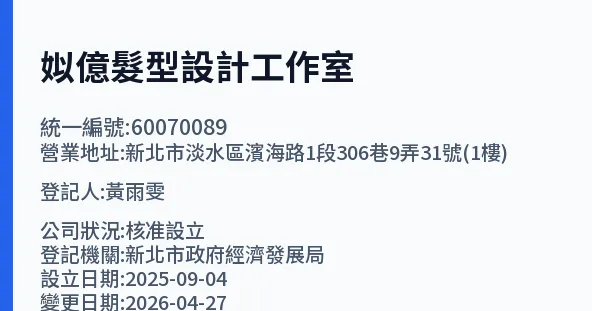 姒億髮型設計工作室的照片-統編 60070089(新北市) 公司登記資料與營業項目詳細圖表