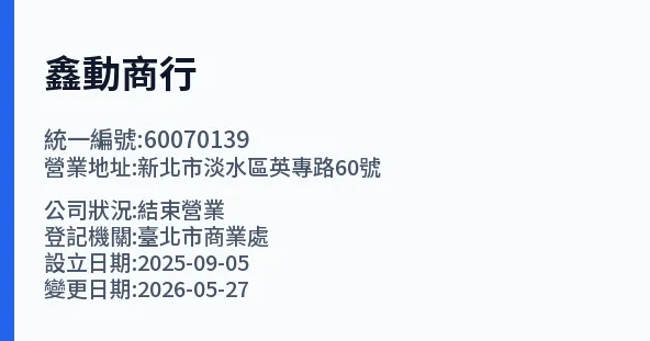 鑫動商行的照片-統編 60070139(新北市) 公司登記資料與營業項目詳細圖表
