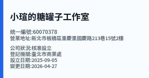 小瑄的糖罐子工作室的照片-統編 60070378(新北市) 公司登記資料與營業項目詳細圖表