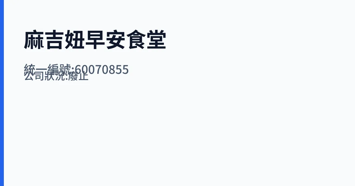 麻吉妞早安食堂 - 統編 60070855(新北市) 公司登記資料與營業項目詳細圖表