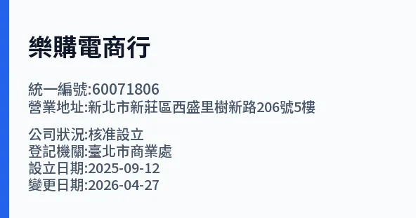 樂購電商行的照片-統編 60071806(新北市) 公司登記資料與營業項目詳細圖表