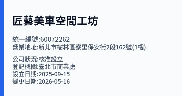 匠藝美車空間工坊的照片-統編 60072262(新北市) 公司登記資料與營業項目詳細圖表