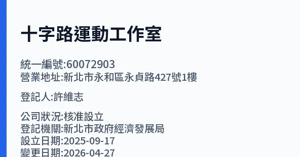 十字路運動工作室的照片-統編 60072903(新北市) 公司登記資料與營業項目詳細圖表