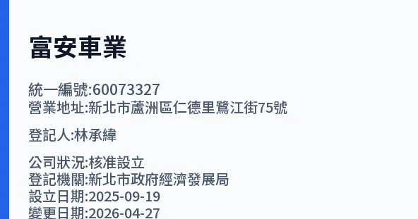 富安車業的照片-統編 60073327(新北市) 公司登記資料與營業項目詳細圖表