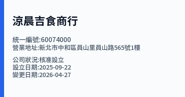 涼晨吉食商行的照片-統編 60074000(新北市) 公司登記資料與營業項目詳細圖表