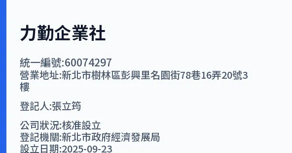 力勤企業社的照片-統編 60074297(新北市) 公司登記資料與營業項目詳細圖表
