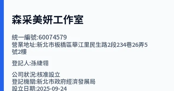 森采美妍工作室的照片-統編 60074579(新北市) 公司登記資料與營業項目詳細圖表
