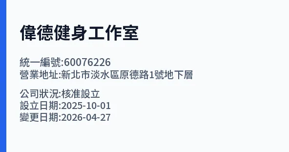 偉德健身工作室的照片-統編 60076226(新北市) 公司登記資料與營業項目詳細圖表