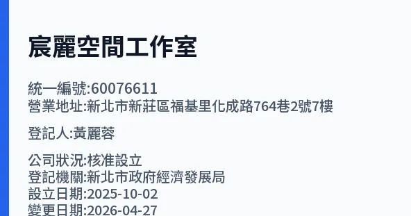 宸麗空間工作室的照片-統編 60076611(新北市) 公司登記資料與營業項目詳細圖表